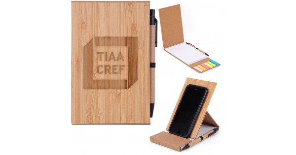 4X6 Bamboo Phone Holder Notepad & Pen Set With Sticky Notes with Logo ...