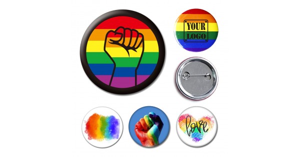 Custom Rainbow Button Badge with Logo - Bravamarketing.com | Other Buttons