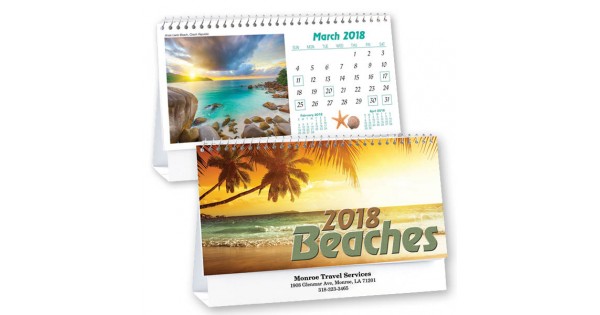 Logo Printed Beaches Desk Calendar - Bravamarketing.com | Desk Calendars