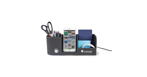 Truman Wireless Charging Desk Organizer - Black Custom Imprinted ...