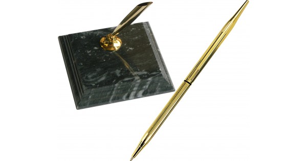 Personalized Black Marble Single Pen Stand- Gold Desk Pen and Funnel ...