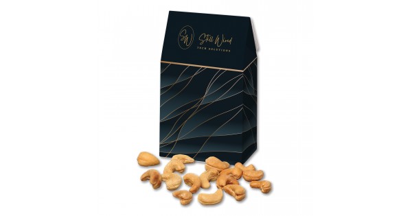 Promotional Navy & Gold Gable Top Gift Box w/Fancy Cashews ...