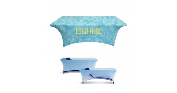 Promotional 8 FT Hemmed Fitted Elastic Open Back Table Cover ...
