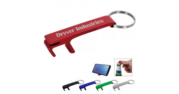 2 in 1 Aluminum Phone Stand Opener Keychain with Logo - Bravamarketing ...