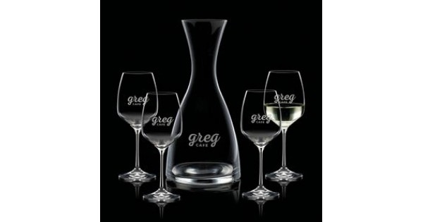 Barham Carafe & 4 Oldham Wine with Logo - Bravamarketing.com | Decanters