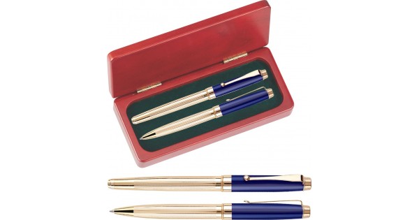 WM Series Pen and Roller Pen Gift Set in Rosewood gift box - blue pen ...