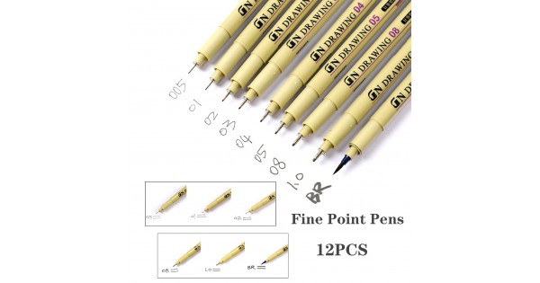 12 Pieces Black Fine Line Pen Four Piece Set Custom Imprinted ...