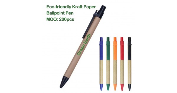 Custom Imprinted Eco-friendly Recycled Kraft Paper Ballpoint Pen (Wide ...