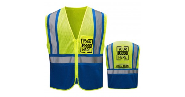 Customized Hi Vis Reflective Class 2 Mesh Blue Bottom Safety Vest With ...